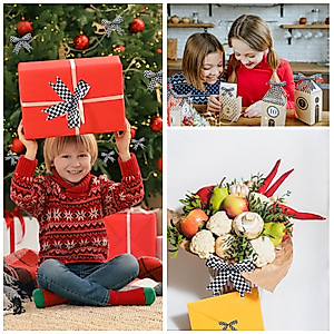 3 Rolls Black Grosgrain Ribbon White Checkered Printed Ribbon, Crafts Racing Car Theme Printed Checkered Ribbon, Plaid Buffalo Ribbon, for Racing Car Party DIY Wreath Decorations