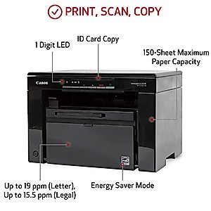 Canon imageCLASS MF3010 All-in-One Wired Monochrome Laser Printer with USB Connectivity, Black - LCD Display, Print Scan Copy - 19 ppm, 600 x 600 dpi, 150-sheet Paper Cassette