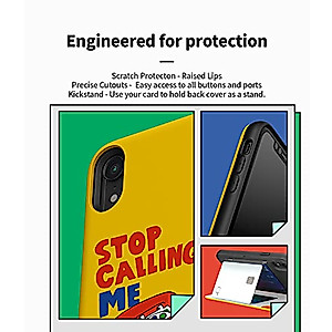 GOOSPERY for iPhone XR Wallet Case with Card Holder, Protective Dual Layer Bumper Phone Case (Noyisin Character Design-Stop Calling Me) - Yellow