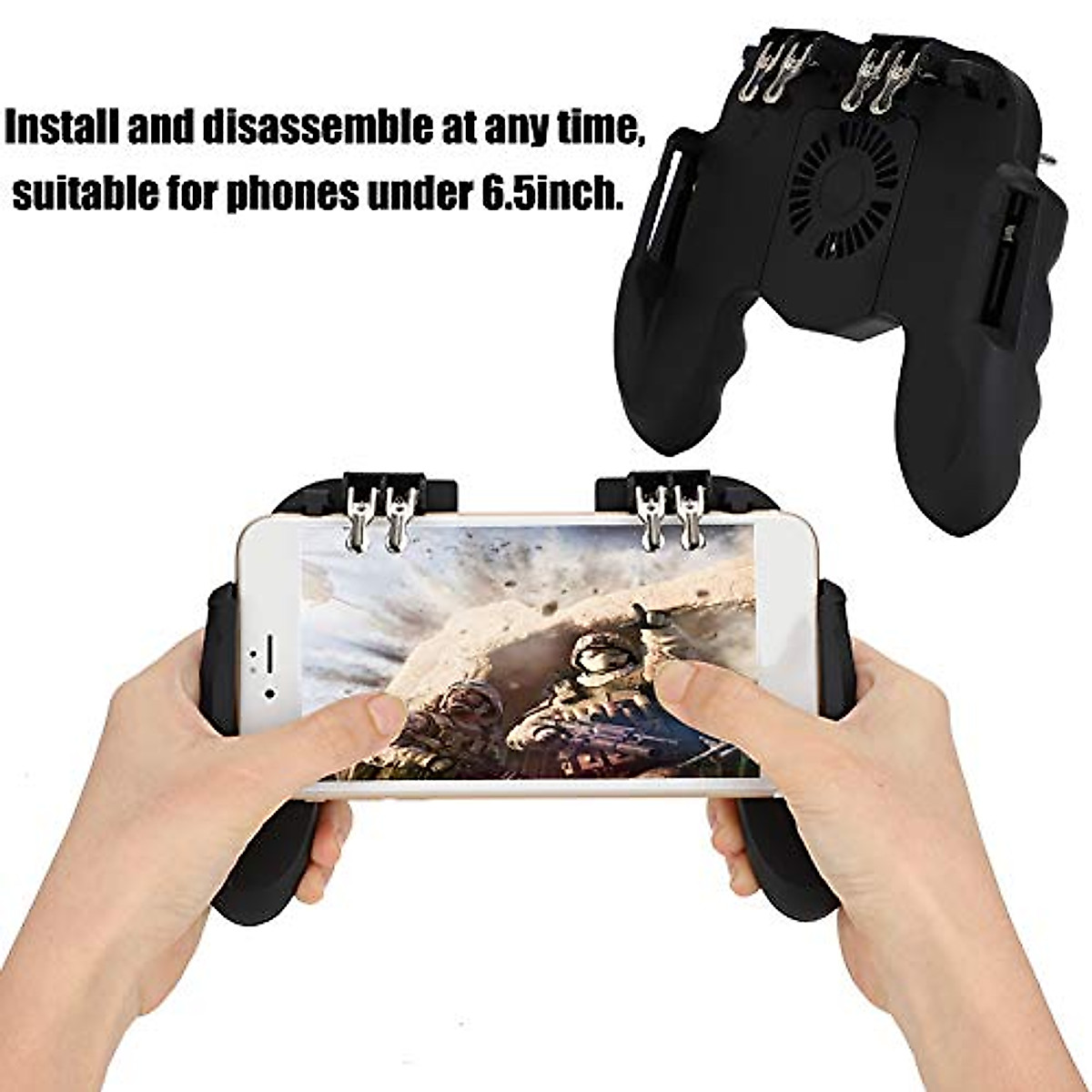 Hilitand Smartphone Gamepad with Cooling Fan Design,Back Style Shoot Smartphone Gamepad,Mechanical keystroke Feel,Suitable for Phones Under 6.5inch