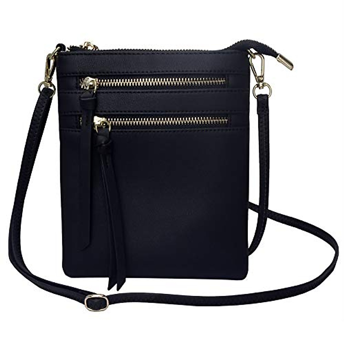 Bveyzi Women's Small Crossbody Purse Multi-Pocket Lightweight Crossover Travel Bag Over The Shoulder with Extra Long Strap (Black)