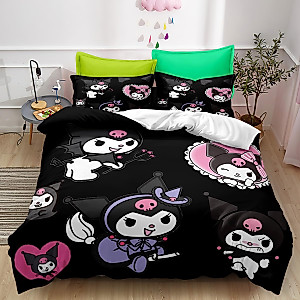 XYRXARIC 3PCS Bedding Set,Kuromi Comforter Duvet Cover Set Twin Full Queen King Size Quilt Cover for Kids Teens Bedroom Decoration （Twin）