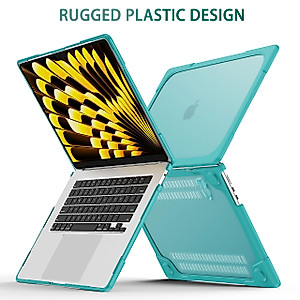 May Chen for MacBook Air 15 inch Case M2 A2941 / M3 A3114 Chip 2023 2024, Heavy Duty Shockproof Protective Hard Shell with Keyboard cover for Fold Kickstand, Blue