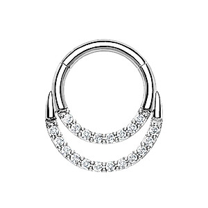Pierced Owl 16G Implant Grade Titanium CZ Crystal Lined Double Hoop Cartilage Helix Daith Septum Hinged Segment Ring (Diameter: 8mm)
