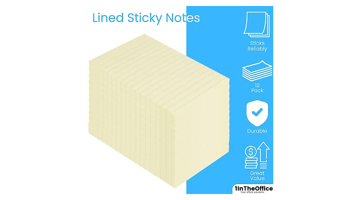 1InTheOffice 4x6 Sticky Notes - 12 Pack Yellow Pads