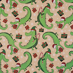 RUSPEPA Kraft Christmas Wrapping Paper Roll - Mini Roll - Christmas Crocodile Design for Holiday Gift Wrap - 17 Inches X 32.8 Feet