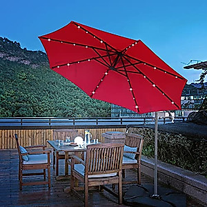 Blissun 10ft Offset Umbrella with 36 Solar LED Lights, Hanging Lighted Patio Umbrella with 360 Rotation, Outdoor Cantilever Umbrella (Red)