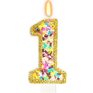 ElekFX 1st Birthday Candles for Cake with Sprinkles, Sweet One Birthday Party Decorations Rainbow Birthday Party Supplies, 2.76 inch Cake Topper Decorations Golden Edge (Number 1)