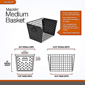 Spectrum Diversified Macklin, Stamped Steel & Wire Basket for Closet & Cubby Storage Vintage-Inspired Design with Customizable Label Plate, Medium, White