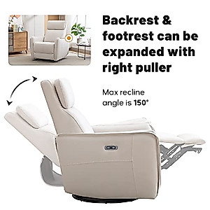 ANJ Power Swivel Rocker Recliner Chair, Electric Glider Reclining Sofa with USB Ports, Leathaire Rocking Chair Nursery Recliners for Living Room (White)