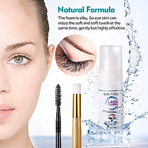 Eyelash Extension Cleanser Kit with Lashes Makeup Brush Tool-50ML Daily Foaming Eyelash Extension Shampoo/Wash for Extensions and Natural Lashes Shampoo