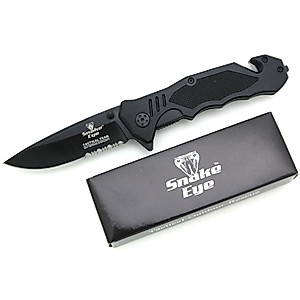 Snake Eye Tactical All Black Rescue Style Spring Assisted Folding Pocket Knife Hunting Camping Fishing Outdoors Razor Sharp Blade (383)
