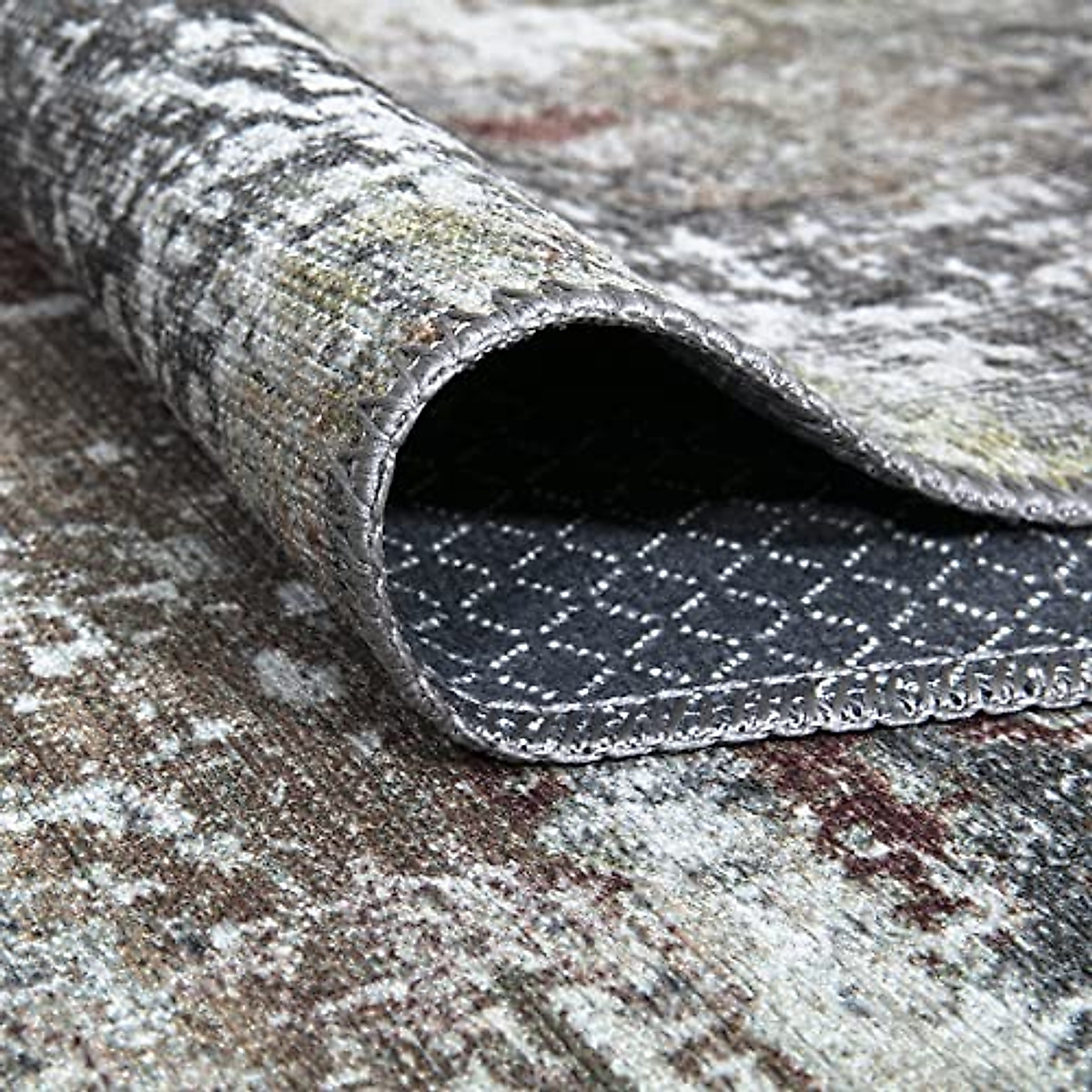 Bloom Rugs Washable Non-Slip 3' x 5' Rug - Gray/Red/Brown Modern Abstract Area Rug for Living Room, Bedroom, Dining Room, and Kitchen - Exact Size: 3' x 5'