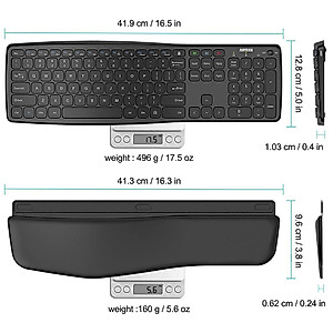 Arteck Bluetooth Keyboard Universal Wave Ergonomic Keyboard with Palm Rest Multi-Device Full Size Wireless Keyboard for Windows iOS iPad OS Android, Computer Desktop Laptop Surface Tablet Smartphone