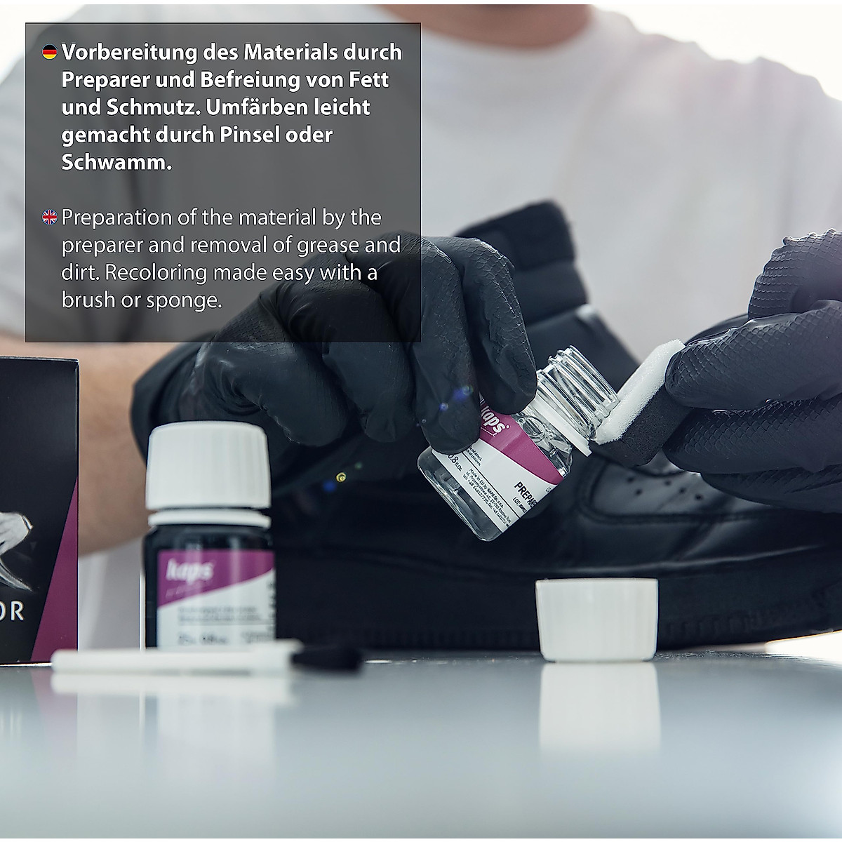 Dye with Primer for Natural and Synthetic Leather Shoes, Kaps Super Color and Preparer, 70 Colors (107 - Yellow)