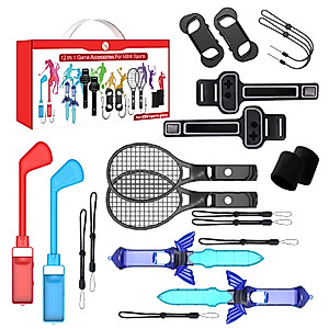 Switch Sports Accessories Bundle - EJGAEM 12 in 1 Accessories Kit Compatible with Nintendo Switch & OLED : Golf Culb,JoyPad Grips,Sword,Wrist Wrap,Comfort Leg Strap and Tennis Rackets