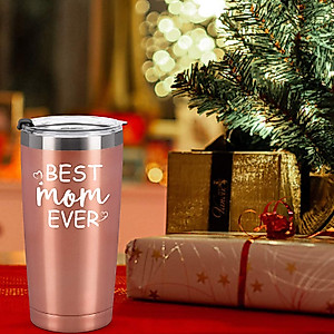 GINGPROUS Best Mom Ever Travel Tumbler with 2 Lids and Straws, Christmas Mother's Day Birthday Gifts for Mom Mommy Mother, Stainless Steel Insulated Mom Travel Tumbler for Women(20 Oz, Rose Gold)