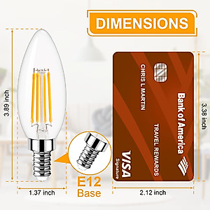 GOLSPARK Led Candelabra Light Bulb Filament Vintage Edison Chandelier Dimmable Bulbs,40 Watt Equivalent,Warm White 2700k,400 Lumen,E12 Base,6 Pack