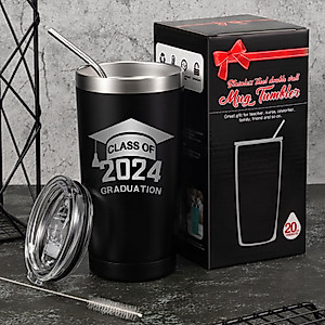 Patelai 1 Pcs 2024 Graduation Gift Travel Tumbler, Grad Gifts for Her Him Daughter Son Nephew Niece Brother Sister Friends Senior College Graduates, 20 oz Insulated Mug Tumbler with Lid (Black)