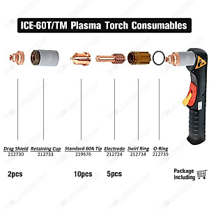 ICE-60T/TM Plasma Torch Electrode Tip Drag Shield for Miller Spectrum 875 Cutter 17pcs