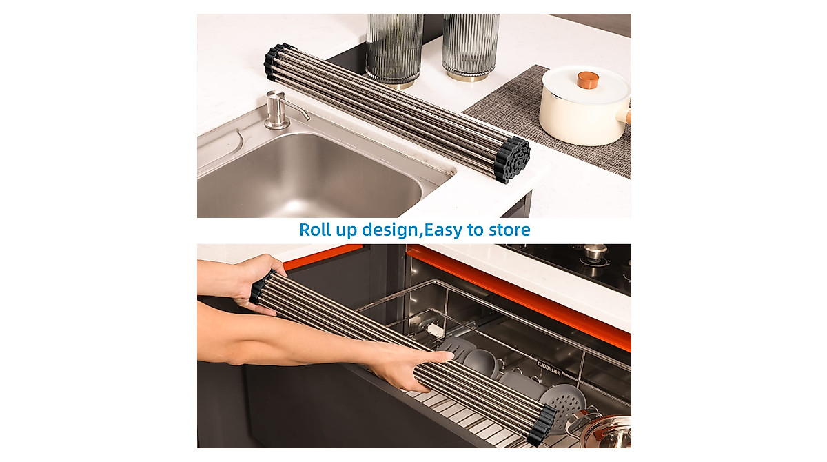 Roll Up Dish Drying Rack for Kitchen Sink - Space-Saving Stainless Steel