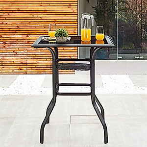 LOKATSE HOME Patio Bar Height Outdoor Table Bistro Square Outside High Top with 2-Tier Metal Frame (27.6"x 27.6"x 36.2"H), Black