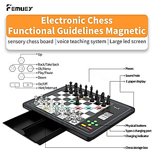 Electronic Chess Set, Chess Set Board Game, Computer Chess Game, Electronic Chess Game, LEDs,Built-in Battery, Great Partner for Play and Practice