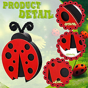 3 Pieces Spring Summer Tiered Tray Decor Red Ladybug Wooden Blocks Signs Farmhouse Ladybird Free Standing Decor Kitchen Shelf Display Ladybug Daisy Tiered Tray Decoration Housewarming Gift