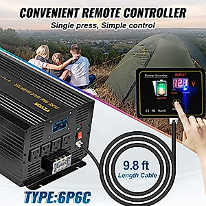 VEVOR Pure Sine Wave Inverter 3500 Watt Power Inverter, DC 12V to AC 120V Car Inverter, with USB Port LCD Display Remote Controller and AC Outlets (GFCI), for RV Truck Car Solar System Travel Camping