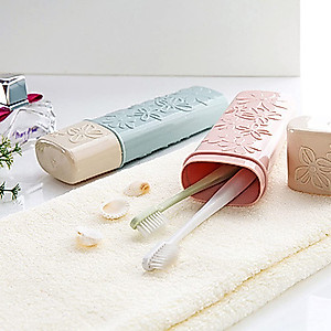 Bathroom Carved Portable Toothpaste Case Travel Toothbrush Holder Protective Holder Case for Hiking CampingPractical (Blue)