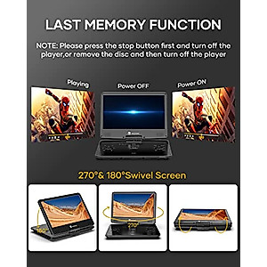 WONNIE 16.9" Portable Blu ray DVD Player with 14.1" 1080P HD Swivel Screen, 4-Hour Rechargeable Battery, Supports HDMI Output, Dolby Audio, Last Memory, Region Free, USB/SD Card, AV in