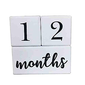 GSM Brands Baby Milestone Age Blocks - Solid Wood Blocks for Pictures - Daily, Weekly, Monthly, Yearly (Set of 3 Blocks)