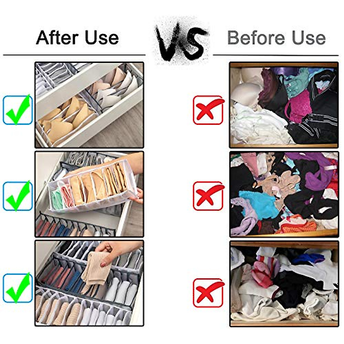 EddHomes Underwear Drawer Organizer Divider, Bra Drawer Organizer Divider Storage Foldable Bra Underwear Drawer Organizer Women for Underwear Bras Socks - (Grey/3 Set)…