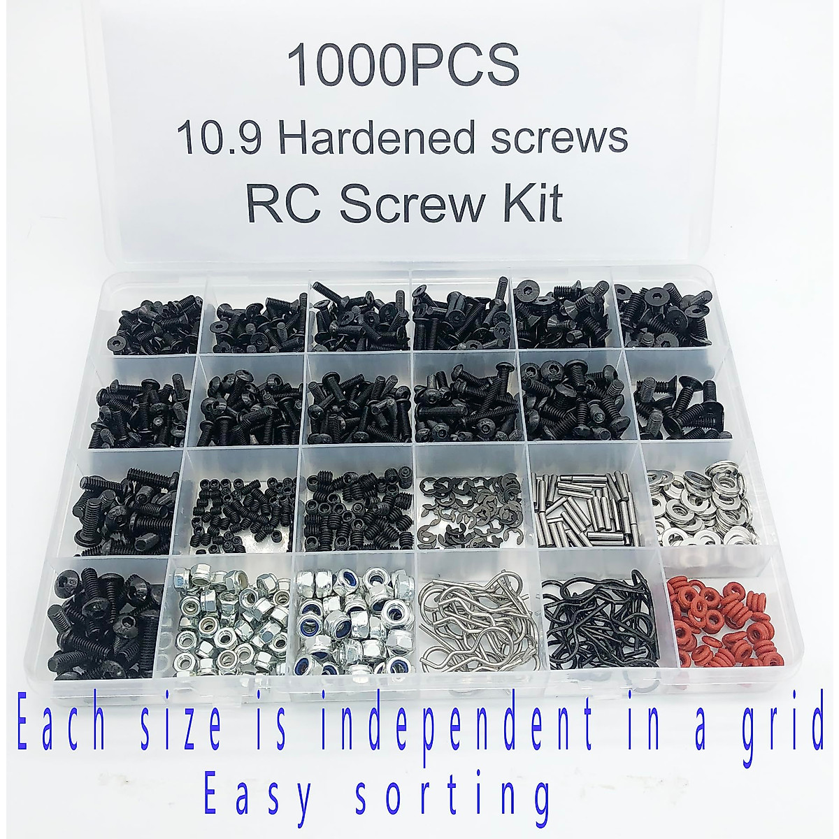 1000pcs Universal RC Screw Kit Screws Assortment Set, Hardware Fasteners for Traxxas Axial Redcat HPI Arrma SCX10 Losi 1/8 1/10 1/12 1/16 Scale RC Cars Trucks Crawler (1000pcs RC Screws)