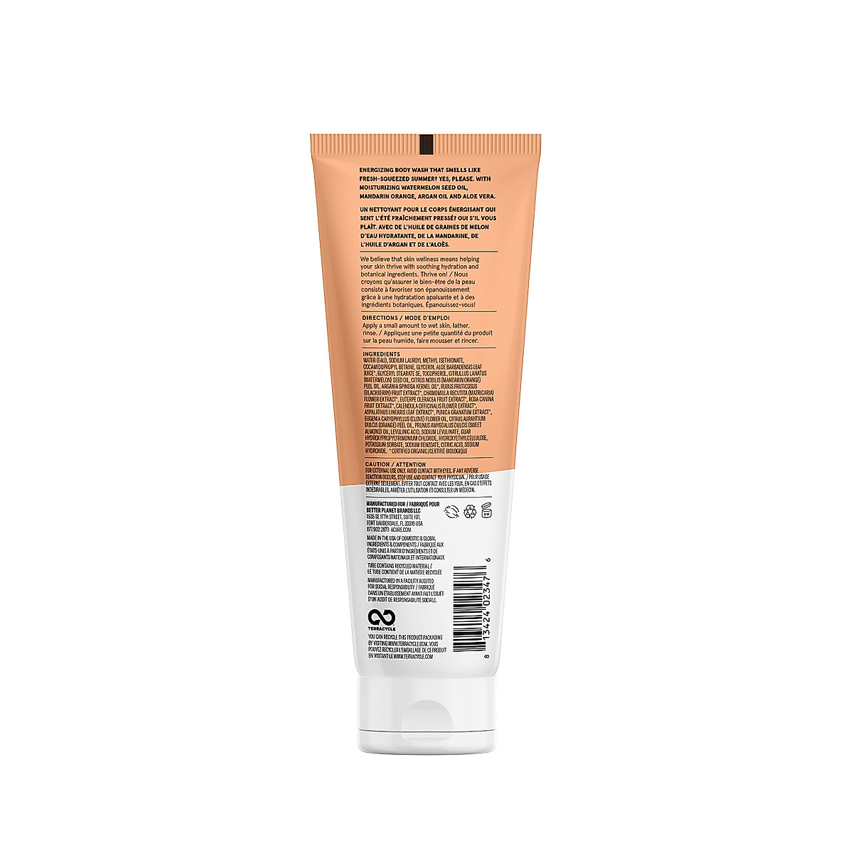Acure Energizing Body Wash | 100% Vegan | With Watermelon Seed Oil, Mandarin Orange, Argan Oil and Aloe Vera - 8 oz