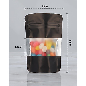 Larzack Smell Proof Bags for Food Storage, Resealable Mylar Bags with Matte Window, Foil Pouch Stand Up Sealable Bags for Packaging (Black, 3.5 * 5.1in)