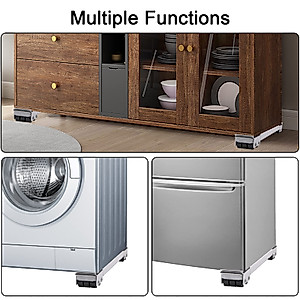 2Pcs Extendable Appliance Furniture Dolly Mobile Roller, Heavy Duty Adjustable Washing Machine Mobile Stand Base, Metal Movable Bracket for Refrigerator Washing Machine Dryers Diswashers Base, White