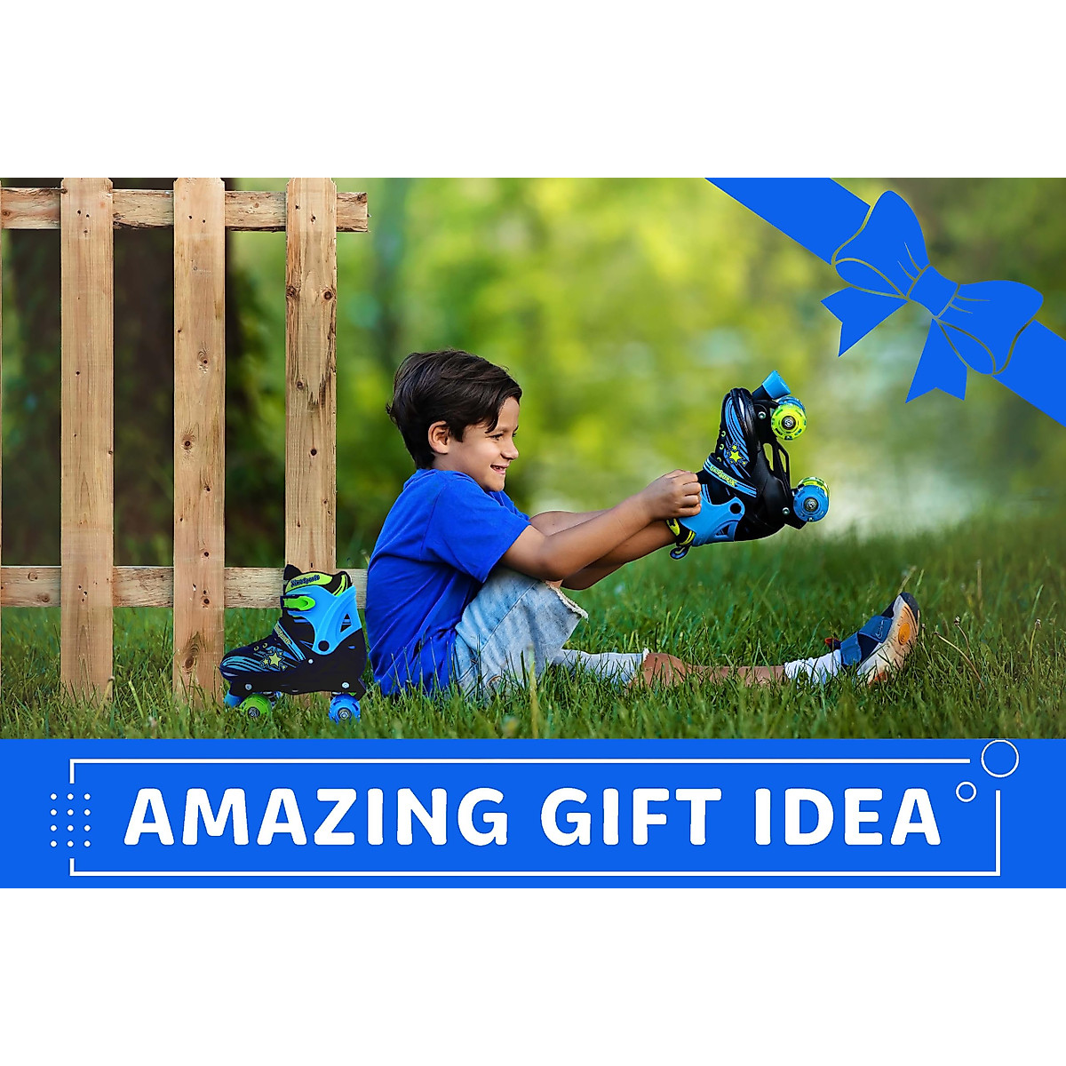 Xino Sports Kids Roller Skates for Boys & Girls - Light Up Wheels (Ages 5-20) - Adjustable Roller Skates with Illuminating Wheels (Black, Large 5-8)