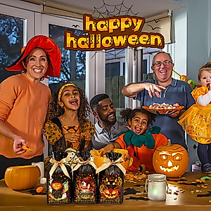 JOINDO 50 pcs Halloween Treat Bags for Candy, 6x9 Drawstring Candy Bags for Party Favor, Stand up Halloween Goodie Bags (Dark Flame Halloween Series)