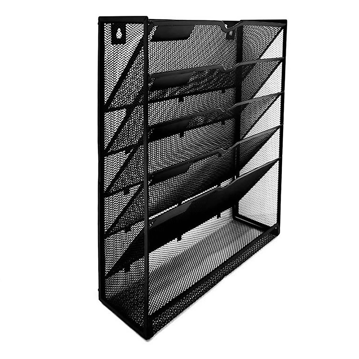 Wall File Organizer 5 Tier Heavy Duty Metal Mesh Hanging Mail Magazine Rack 41 x 32 x 10 cm Vertical Paper Holder for Newspaper Folders(Black)