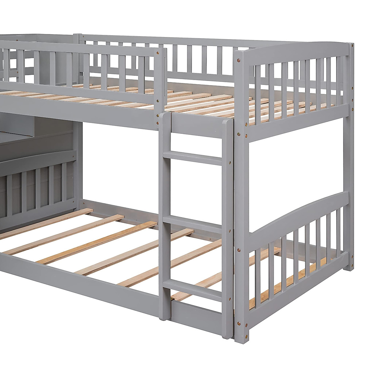 CITYLIGHT Twin Over Twin Bunk Bed with Slide and Stairs, Wooden Low Bunk Bed with Storage Stairs,Kids Bunk Bed with Slide for Girls Boys,No Box Spring Needed, Grey