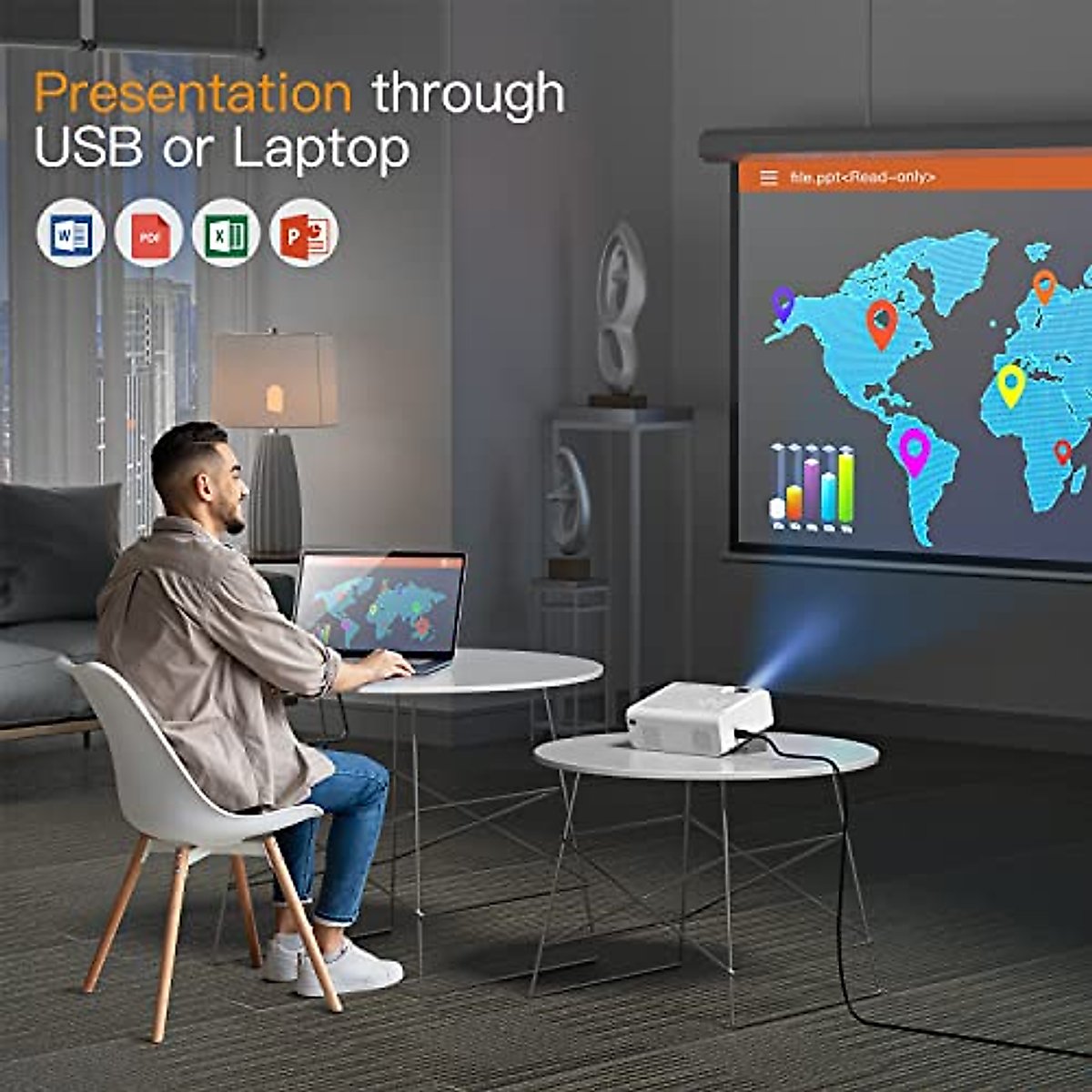Projector with WiFi and Bluetooth, 2023 Upgraded VOPLLS 5G Native 1080P Projector, 380ANSI Outdoor Projector 4K Support, ±50°/4P/4D Keystone, 50% Zoom, Compatible with TV Box/USB/PC/iOS/Android Phone