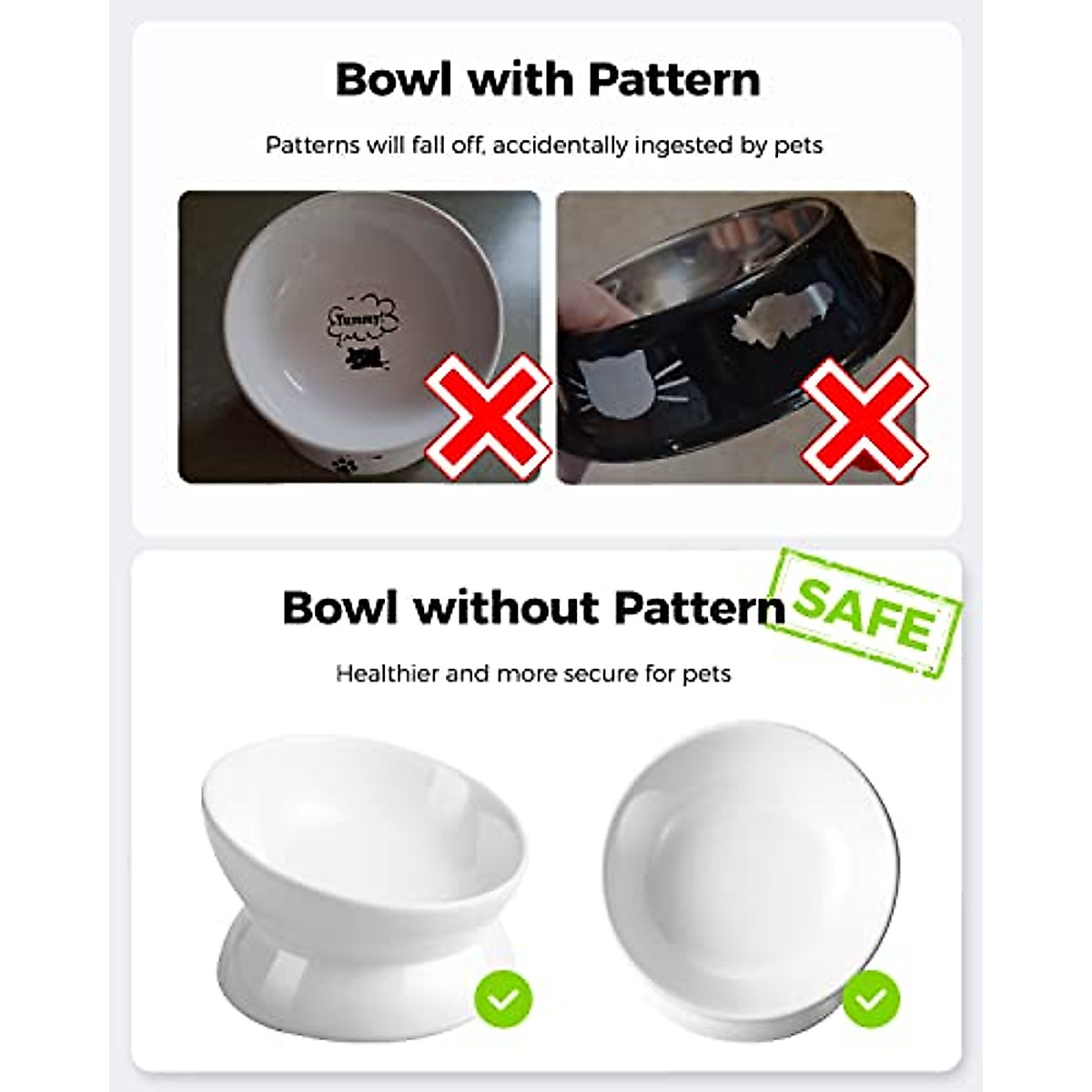 LoeJan Elevated Cat Food Bowl, 5 Oz Ceramic Raised and Tilted Water Bowl, Anti Vomiting and Protect Pets' Spines Dishes for Small Dog, Fat Faced Cat, Kitten (White, 1 Pack)