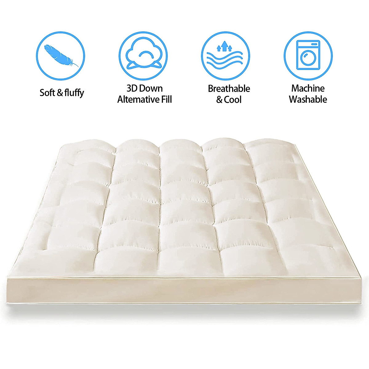 CYMULA Queen Mattress Topper Cover Cooling Mattress Pad Pillow Top Mattress Cover Quilted Fitted Mattress Protector with 8-21 Inch Deep Pocket
