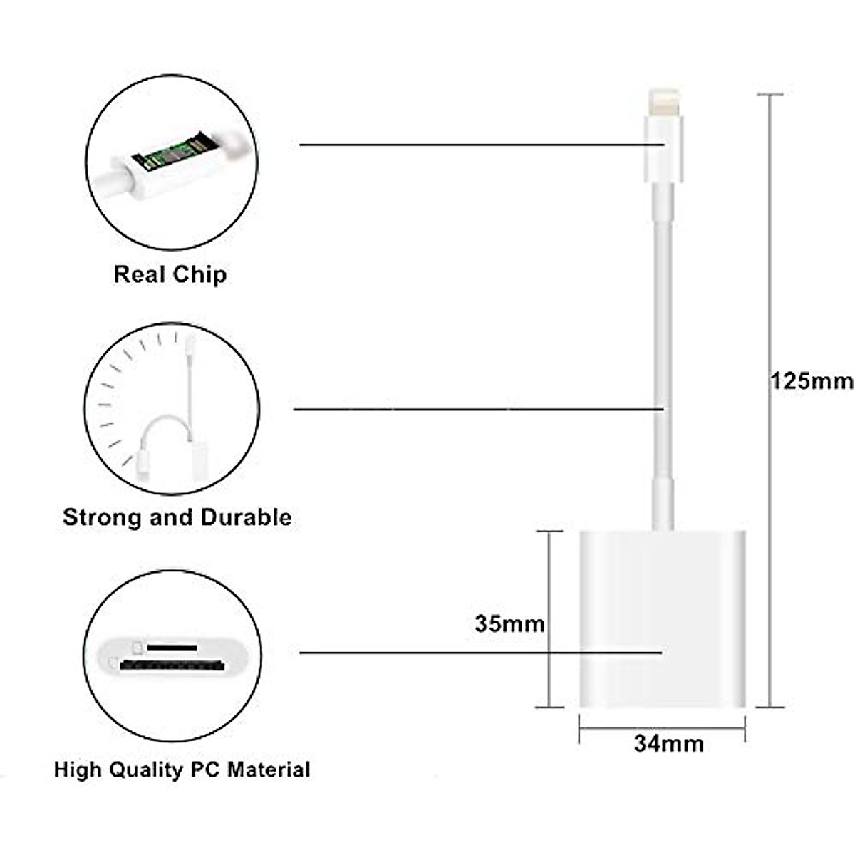 2 in 1 Lightning to SD Card Reader for iPhone, [Apple MFi Certified] Dual Slot Micro SD TF Trail Game Camera Memory Card Reader Adapter, Quickly Transfer Photos Videos Plug and Play