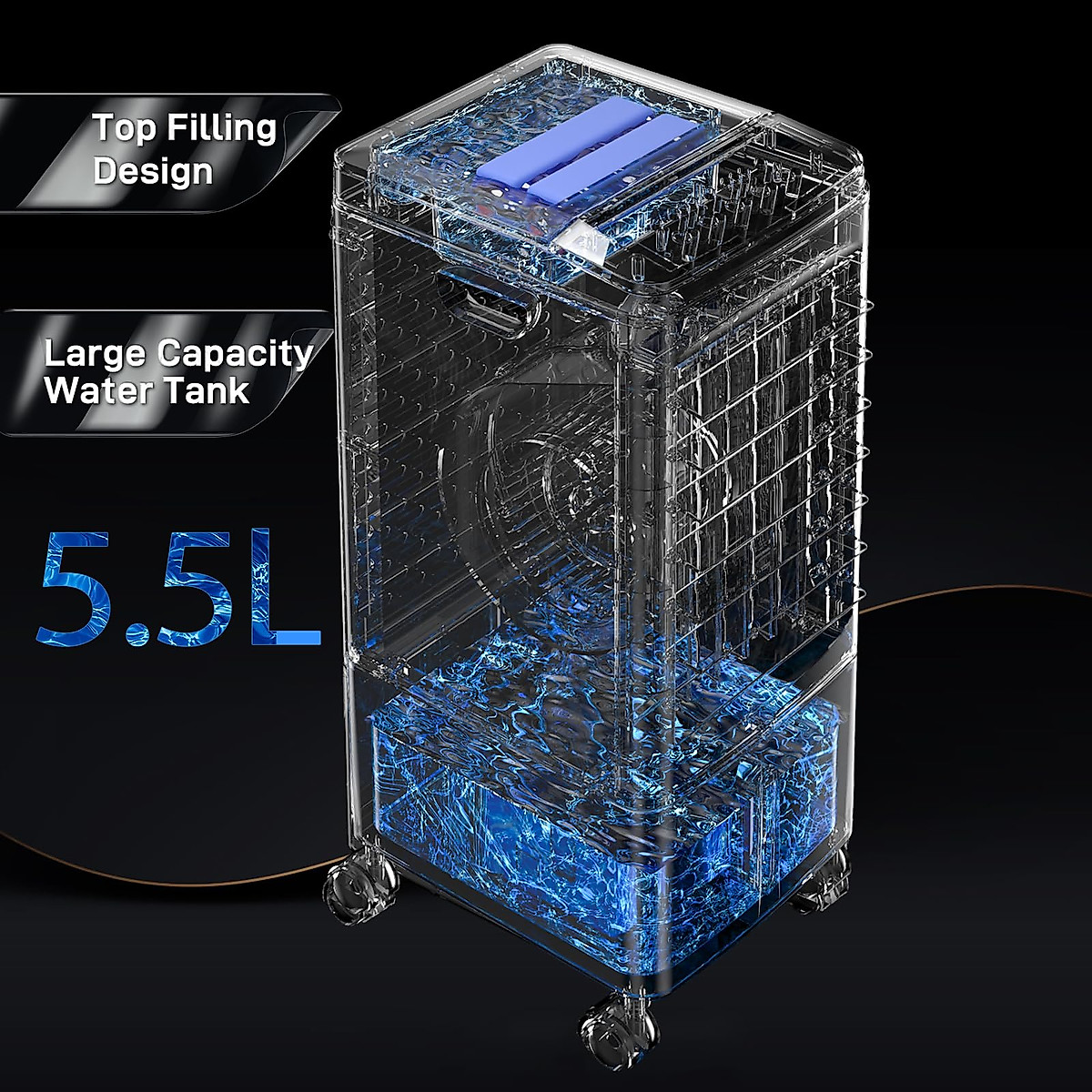 Portable Air Conditioners, 1.45 Gal Evaporative Air Cooler, Portable AC Cooling Fan w/ 3 Spds & Cooling Mode & Timer, Swamp Cooler w/Remote, Windowless Air Conditioner Portable for Room Home