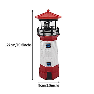 GEZICHTA Solar Lighthouse Garden Statue with Rotating Lamp, 27cm Resin Solar Lighthouse Sculpture Waterproof Garden Ornaments Outdoor LED Waterproof Solar Led Lamp for Yard Lawn Patio (Red)