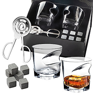 EM collection's Cigar Glass - Whiskey Glass with Cigar Holder | Cigar Cutter | Whiskey Stones | Cigar Accessories | Luxury Box | Gifts for Cigar Lovers, Christmas, Dad, Papa, Uncle