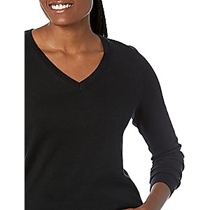 Amazon Essentials Women's Classic-Fit Lightweight Long-Sleeve V-Neck Sweater (Available in Plus Size), Black, Large