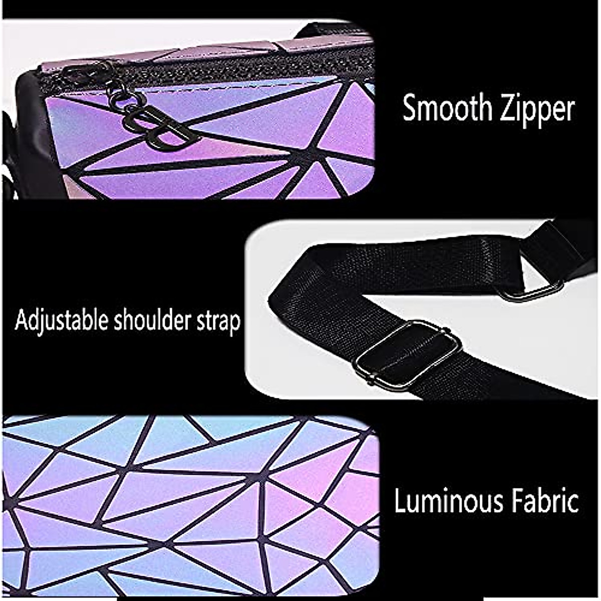 DBMGB Irregular Geometric Luminous Backpack Bag, Reflective Handbags, Noctilucent Totes Shopping Rucksack, Grid Knapsack, for Lady Womens Girls Men,Color 1